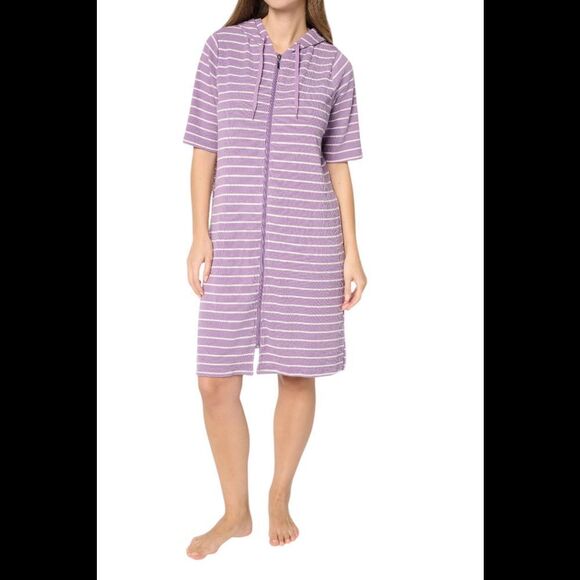 stan herman | Tops | Stan Herman Womens Stripe Crinkle Rib Hooded Zip ...